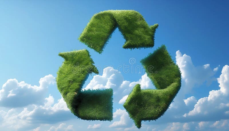 Recycling Symbol Made of Grass Against a Blue Sky Stock Illustration ...