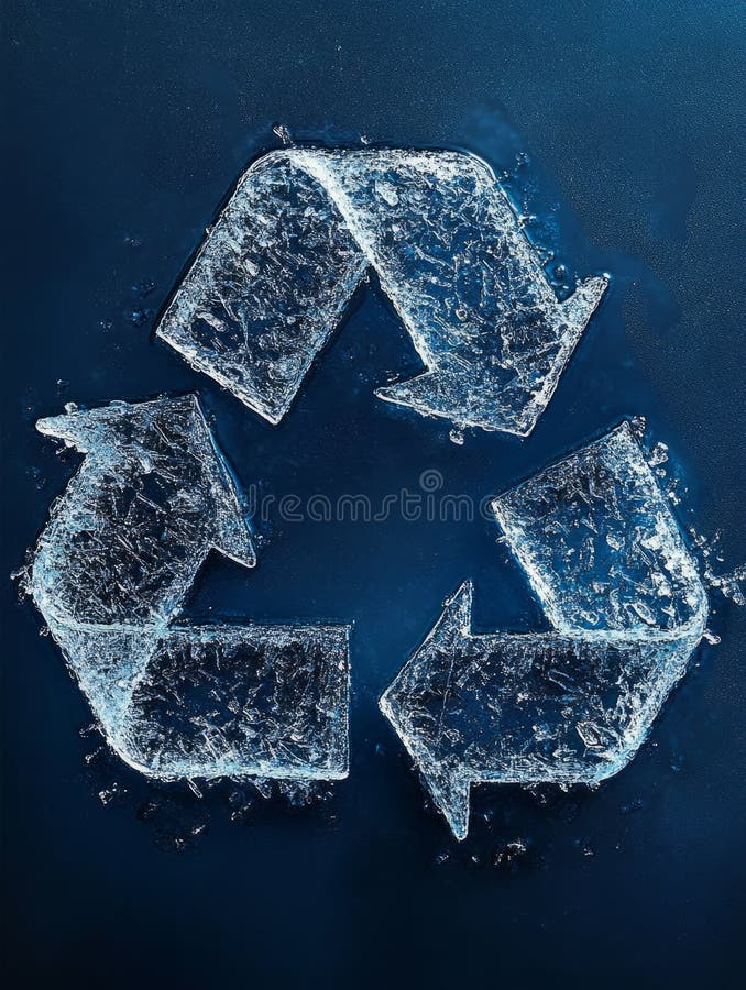 Recycling Symbol Made of Ice on a Textured Blue Background Stock Photo ...