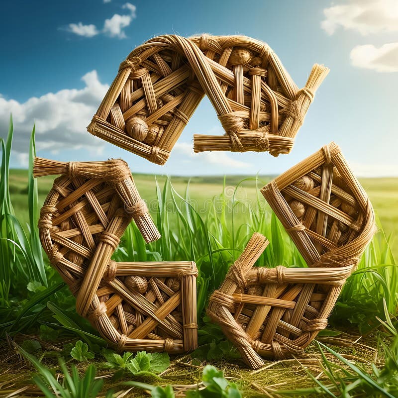 A Recycling Symbol Made of Braided Straw Against a Background of Sky ...
