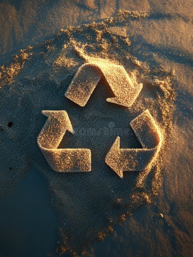 Recycling Symbol Made of Sand on a Sunny Beach Stock Image - Image of ...