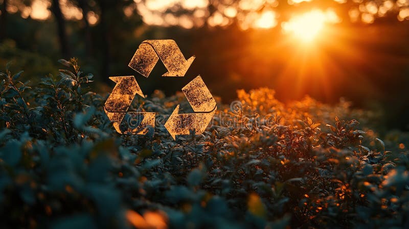 Recycling Symbol in Nature at Sunset Stock Photo - Image of trees ...