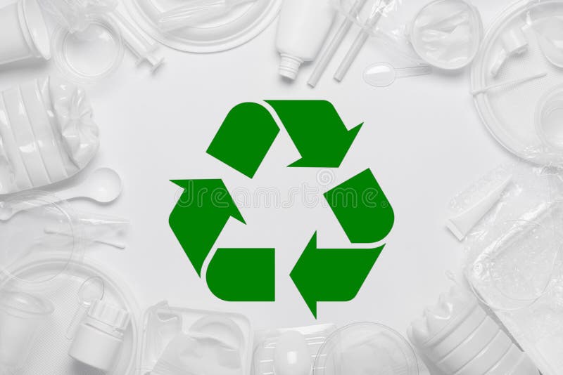 Recycling Symbol with Plastic Waste, Single-use Plastic Objects, White ...