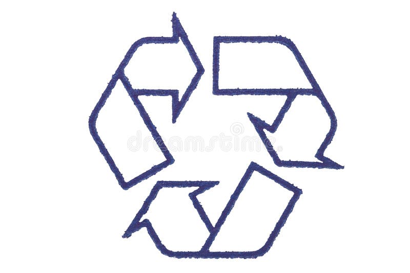 Recycling Symbol Printed in Blue Ink on an Isolated Background Stock ...