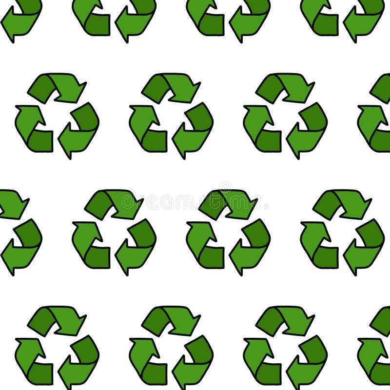 Recycling Symbol Seamless Doodle Pattern, Vector Illustration Stock ...