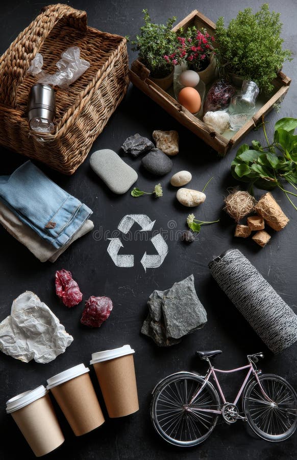 Recycling Symbol Surrounded by Recyclable and Natural Materials ...
