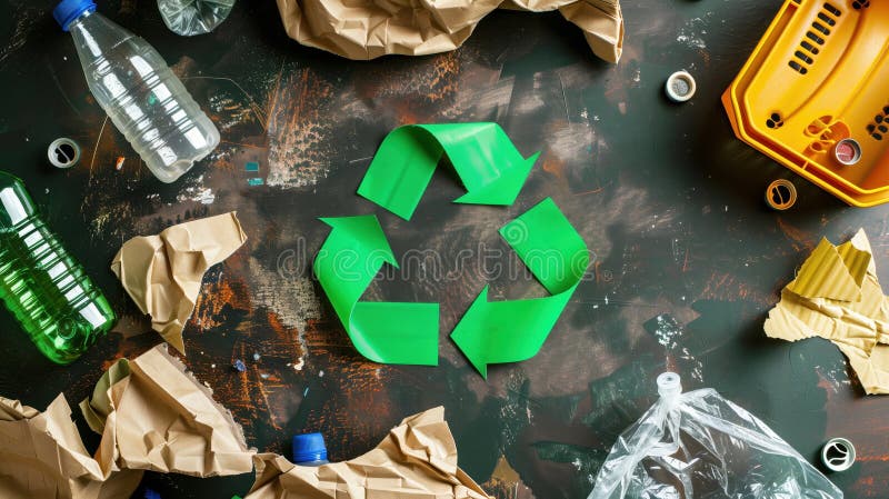 Recycling Symbol Surrounded by Waste Materials Stock Illustration ...