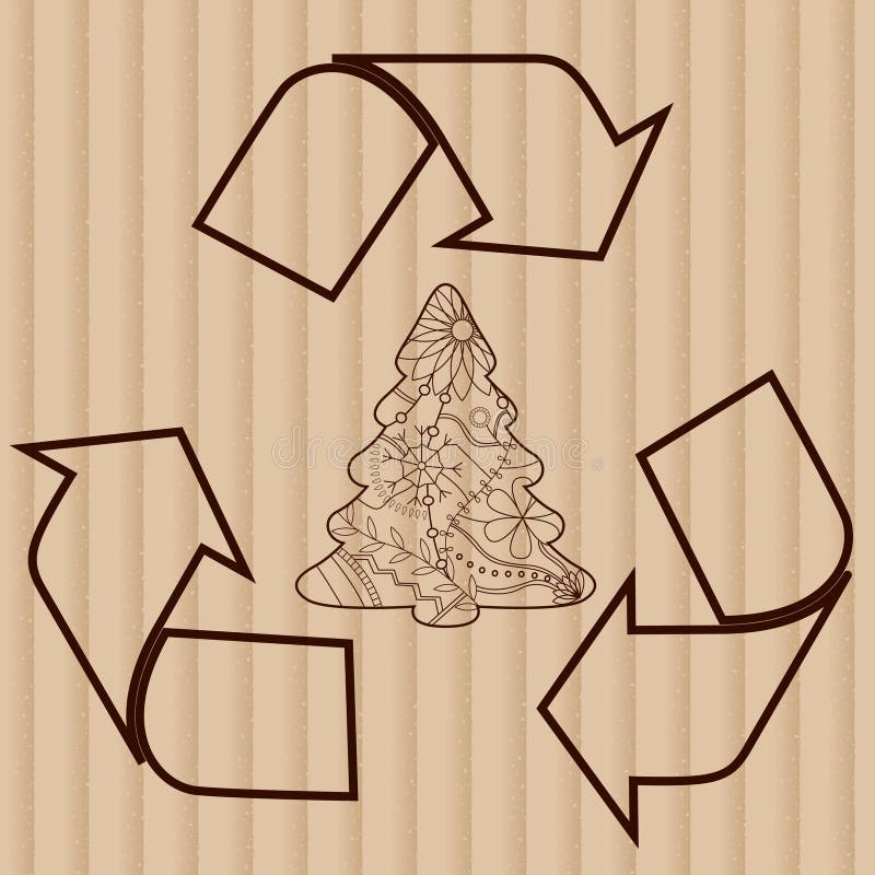 Recycling Symbol with Tree on Cardboard Stock Vector - Illustration of ...