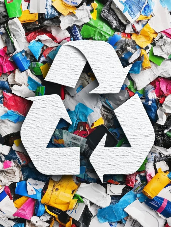 Recycling Symbol on Waste Pile a Large White Recycling Symbol is ...