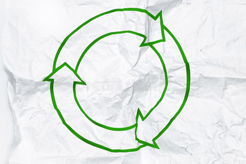 Recycling Symbol on White Crumpled Paper Stock Image - Image of render ...