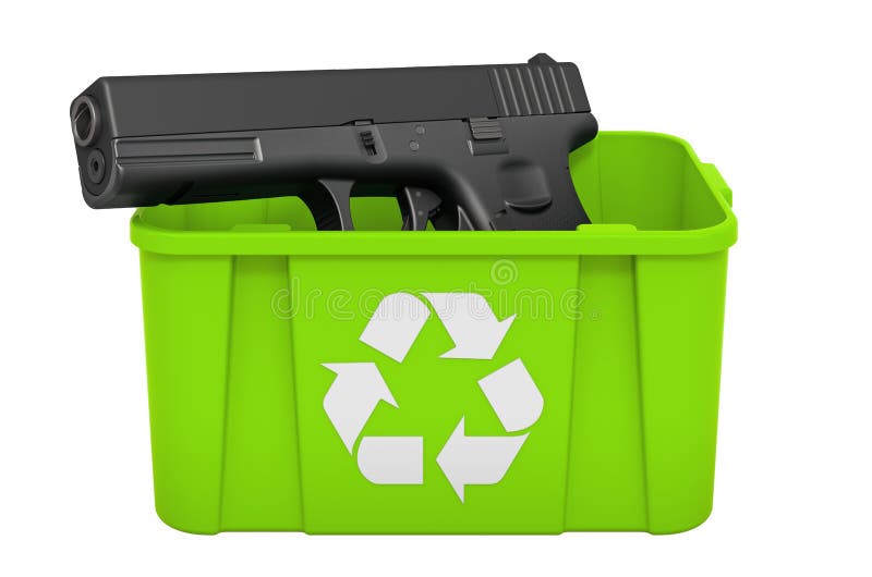 Recycling Trashcan with Gun, 3D Rendering Stock Illustration ...