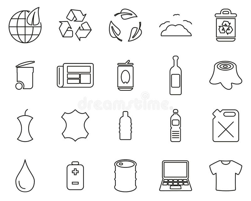 Recycling or Upcycling Icons Black & White Sticker Set Big Stock Vector ...