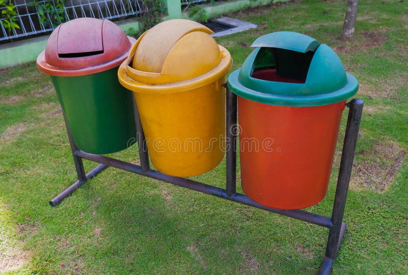 Recycling and Waste Separation Bins in Three Colours Stock Image ...