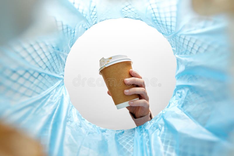 Hand Throwing Coffee Cup into Trash Can Stock Image - Image of hand ...