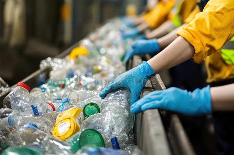 Recycling Worker Sorting Plastic and Glass Waste Stock Image - Image of ...