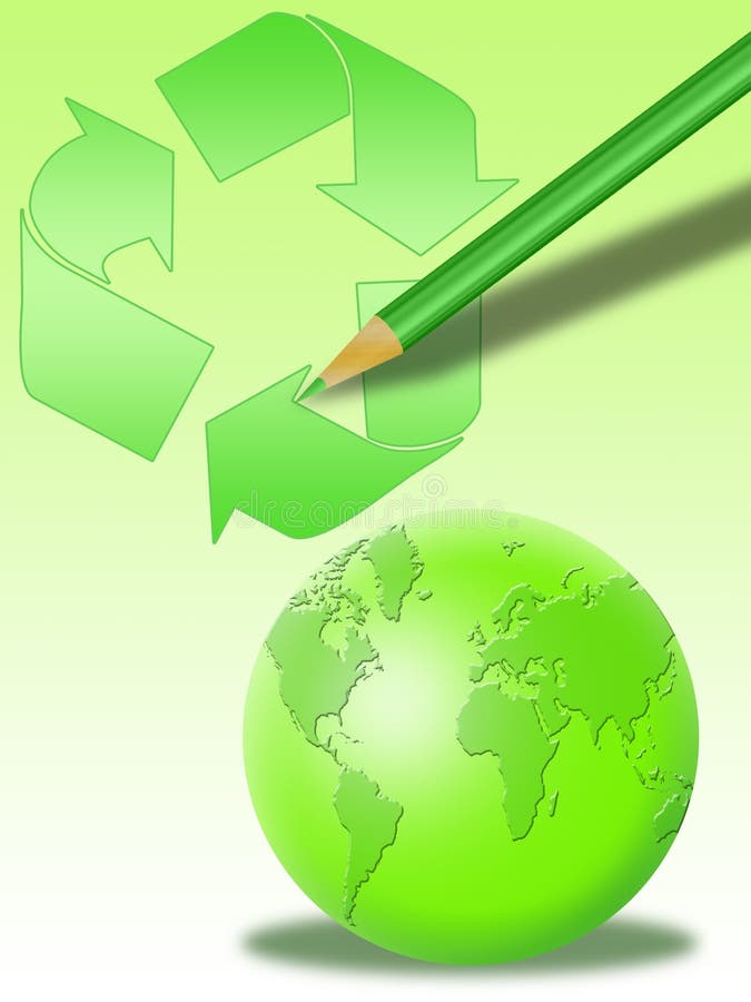 Recycling World and Pencil (02) Stock Illustration - Illustration of ...