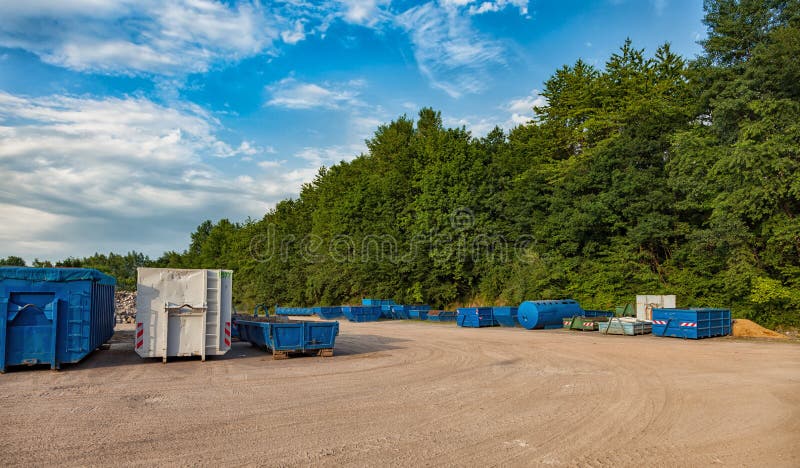 Recycling Yard with Different Containers. Stock Photo - Image of ...