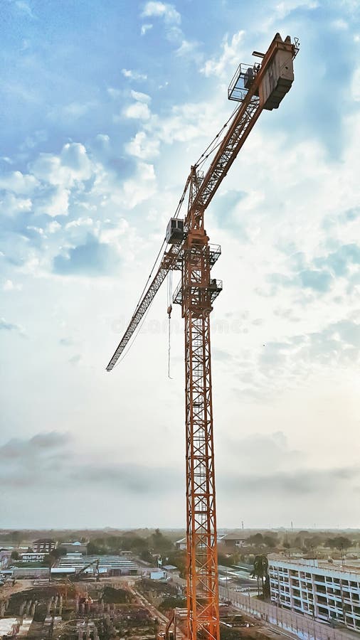 Red Tower Construction Crane Stock Image - Image of move, engineering ...
