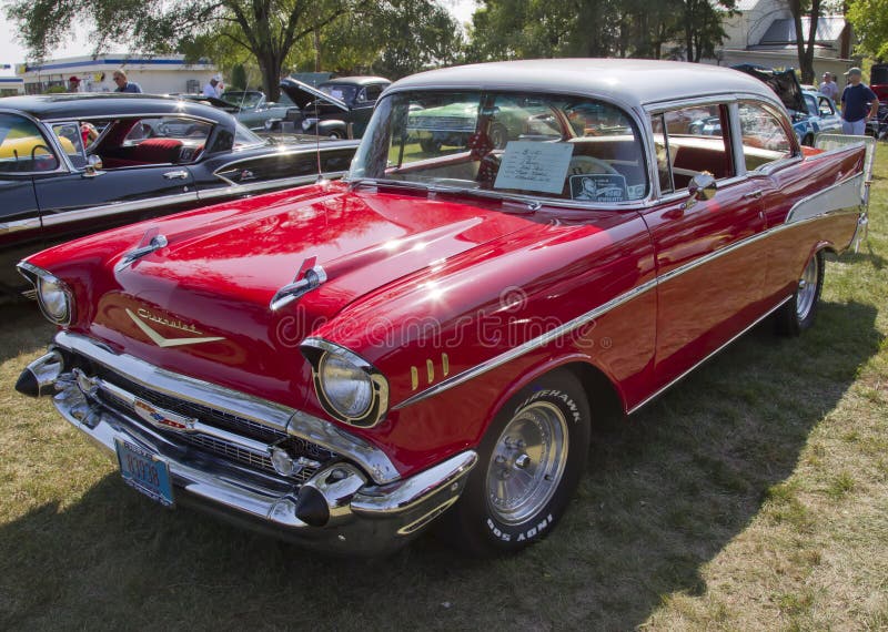 Red 1957 Chevy Bel Air editorial photography. Image of white - 28226852