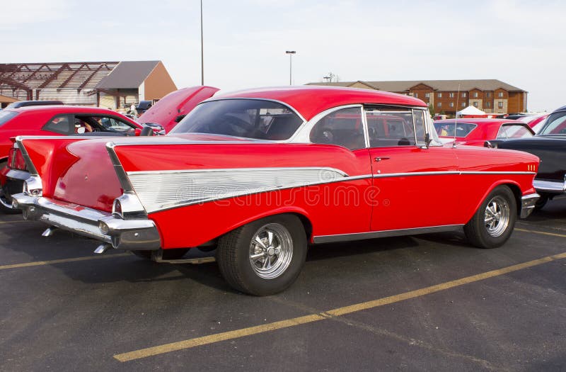 Red 1957 Chevy Rear & Side View Stock Photo - Image of auto, factory ...