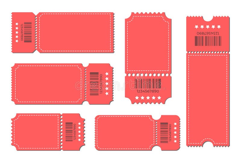 Set Blank Ticket Template. Color Red . Concert Tickets, Lottery Coupons ...