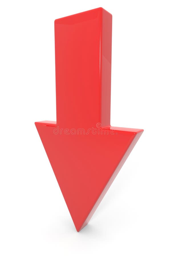 Red 3d arrow down. stock illustration. Illustration of crash - 23555666