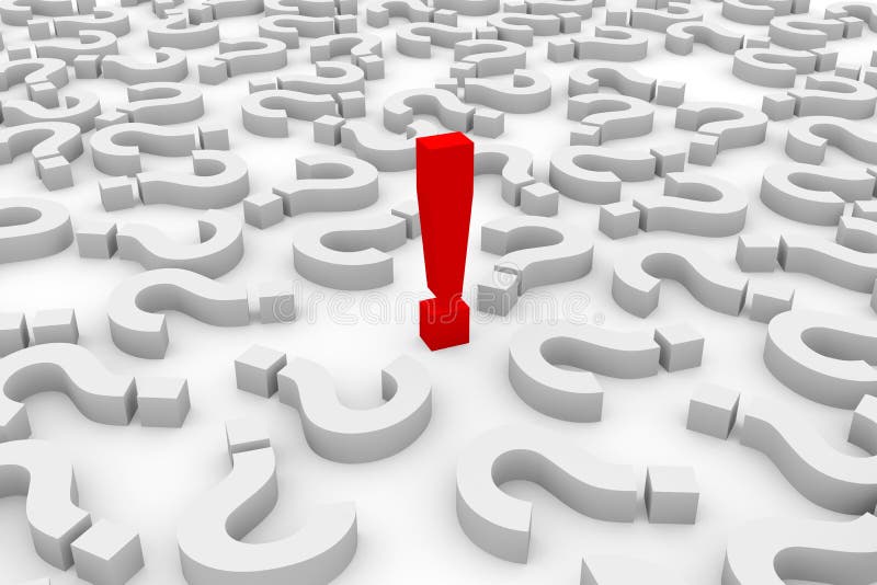 Red 3d Exclamation Point among Question Marks. Stock Illustration ...