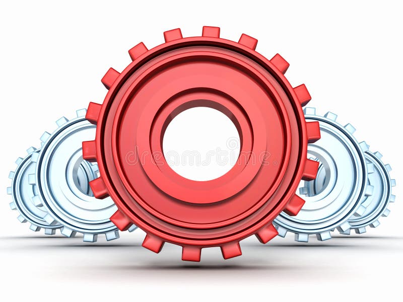 Red 3d Gear in Forward of Blue Group Stock Illustration - Illustration ...