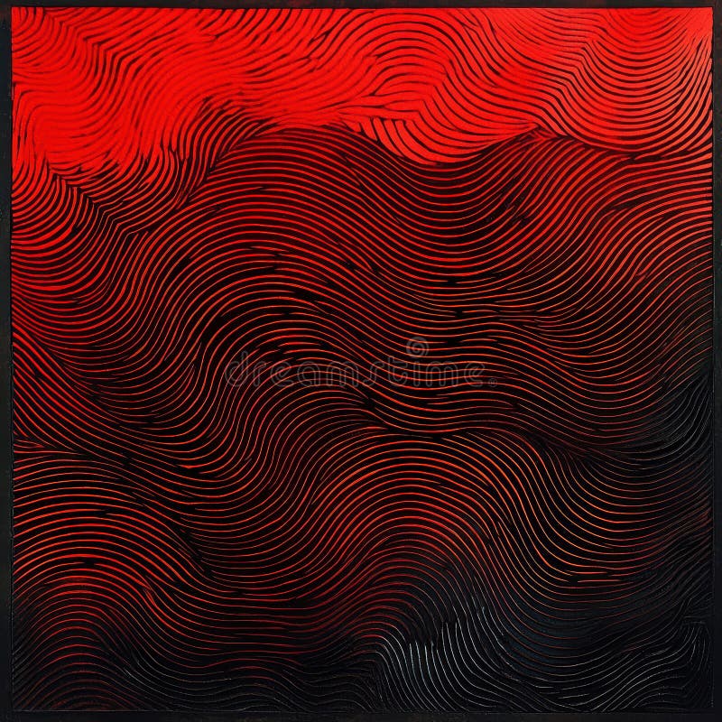 A Red Abstract Artwork with Water Wave-like Textures, Featuring Depth ...