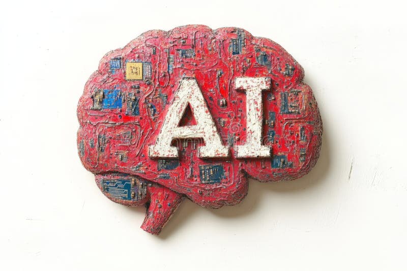 Red Abstract Brain Embedded AI Text Elements Representing Artificial ...