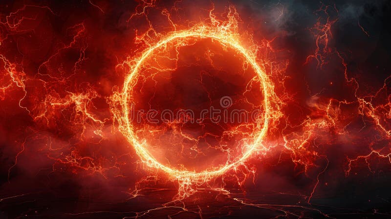 Red Abstract Circle Flame Lightning Particle Energy Ring with Glowing ...