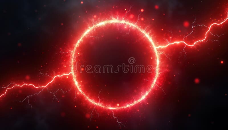 Red Abstract Circle Ring with Swirling Glow Particles, Plasma Lightning ...