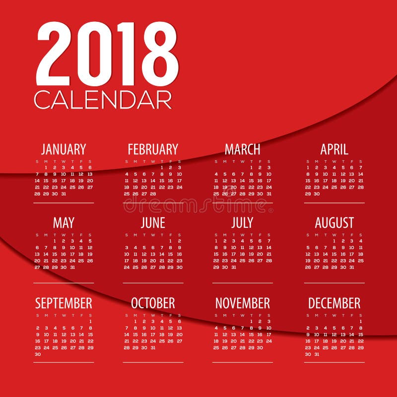 2018 Abstract Graphic Printable Calendar Starts Sunday Stock Vector ...