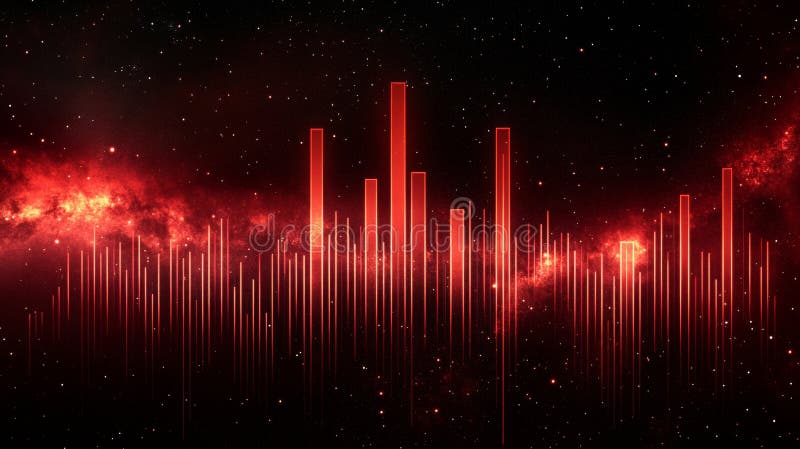 Red Abstract Soundwave, on a Black Starry Background, with Equalizer ...