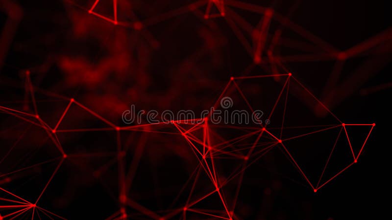 Red Abstract Space with Connecting Dots and Lines. Dark Background. 3D ...