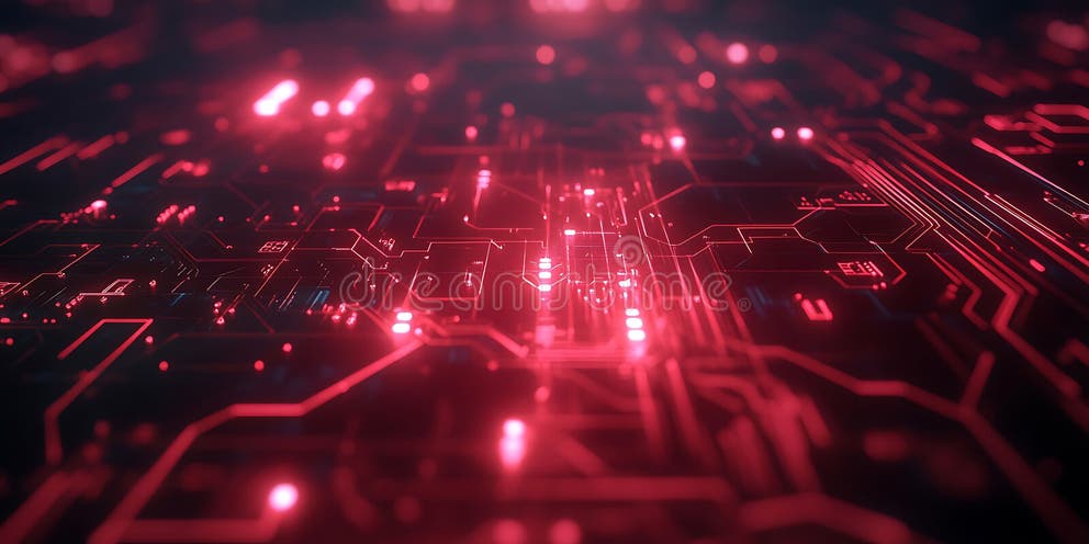 Red Abstract Technology Background Glowing Circuitry Design Stock ...