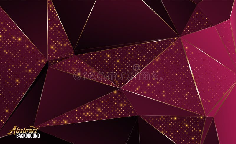 Red Abstract Triangles Background. Luxury Golden Line with Red Template ...