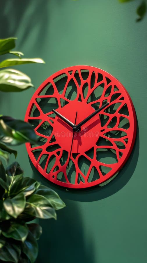 Red Abstract Wall Clock on Green Wall Stock Image - Image of vibrant ...
