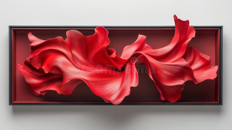 Red Abstract Wave Sculpture in Black Frame Stock Illustration ...