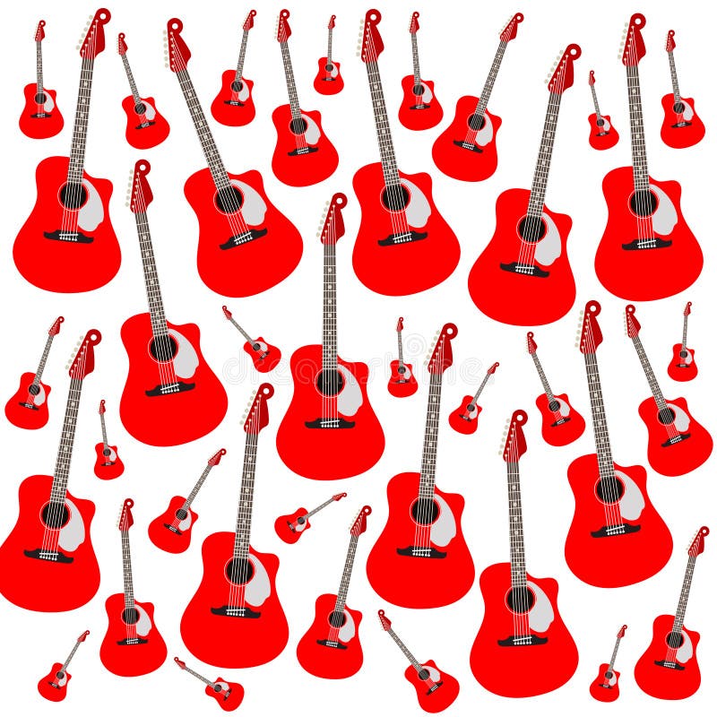 Red Acoustic Guitars on White Background Stock Vector - Illustration of ...