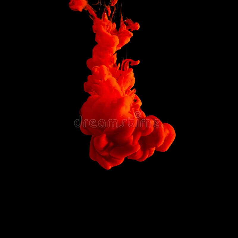Red Acrylic Ink Splashes in Water on Black Backdrop. Minimal Abstract ...