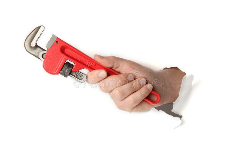 Red Adjustable Spanner in Hand on White Background Stock Image - Image ...
