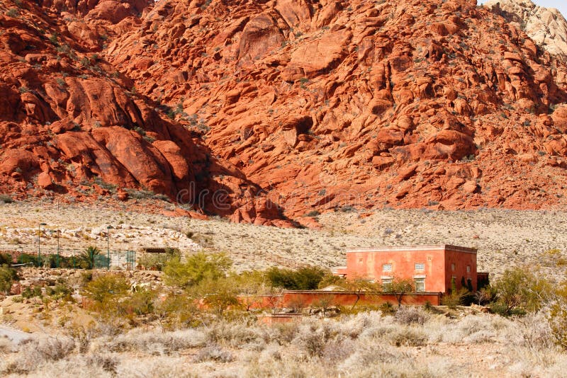Red Adobe Home in Desert by Mountains Stock Image - Image of adobe ...