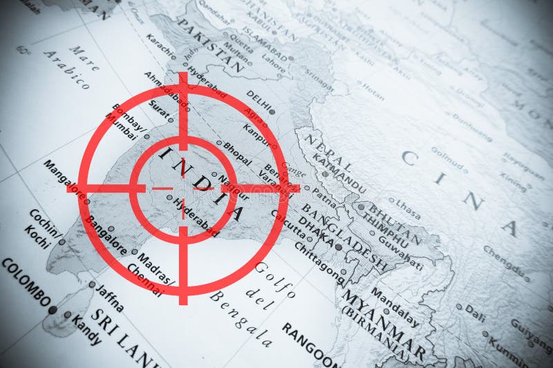 Red Aerial Target Over Tilted Map of India Stock Photo - Image of ...