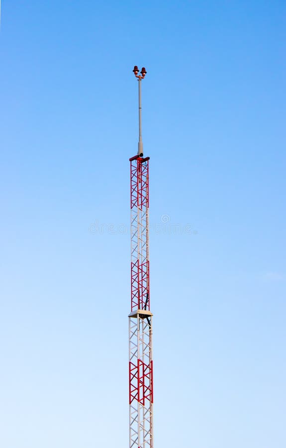 Red Aircraft Warning Lights on Red and White Tower Stock Image - Image ...