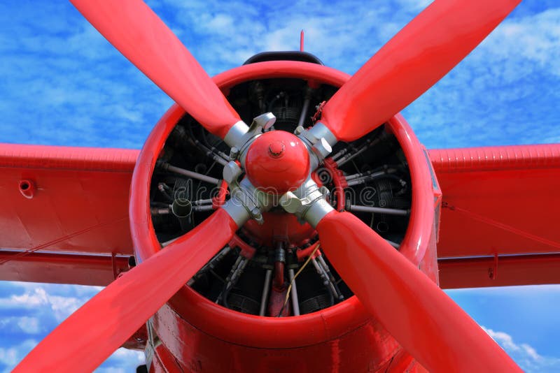 Red Airplane Biplane With Piston Engine Stock Image - Image of ...