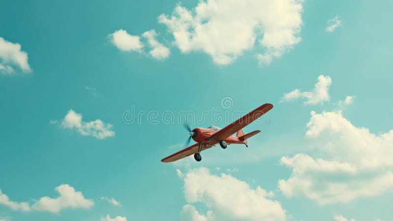 Red Airplane Flying through a Clear Blue Sky Stock Illustration ...