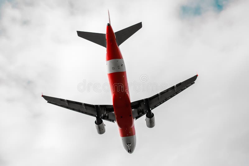 Red Airplane Low Angle View Stock Image - Image of arrival, speed: 64752225