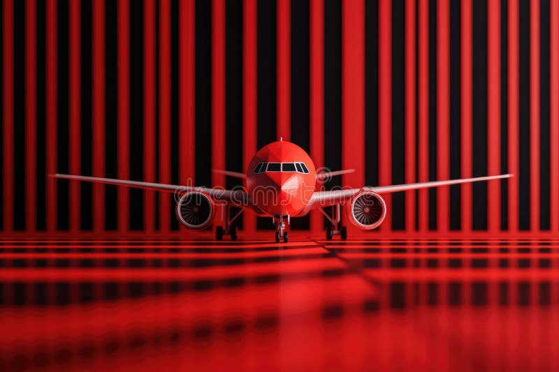 Red Airplane on Striped Background in Dynamic Composition Stock Photo ...