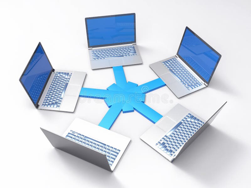 Red Aislada 3D LAN Data Laptops Trabajo En Equipo Conce De La ...
