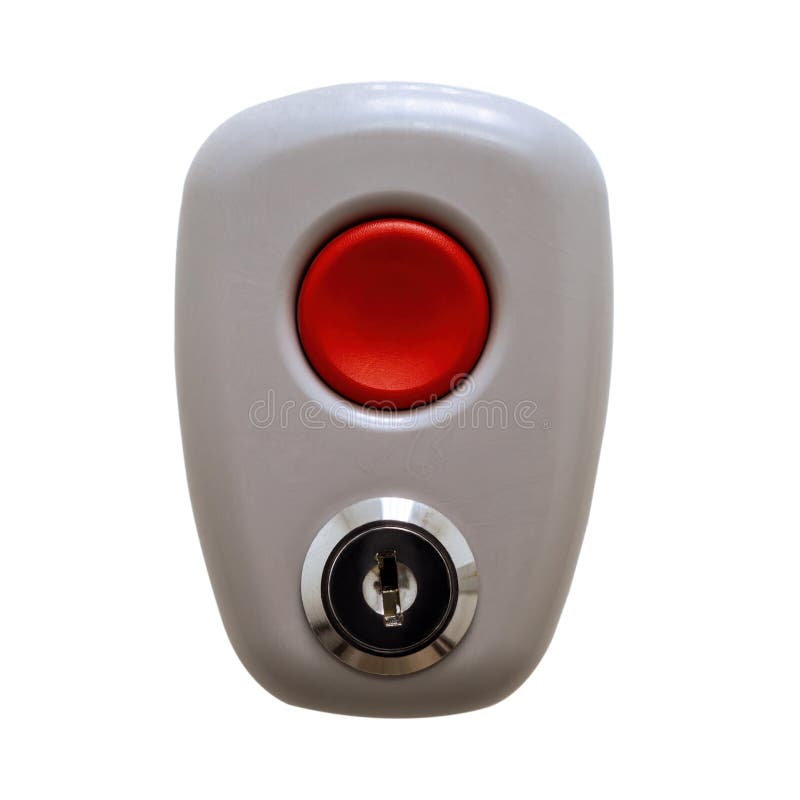 Red Alarm Button with a Key Lock. Isolated on White, Security Concept ...
